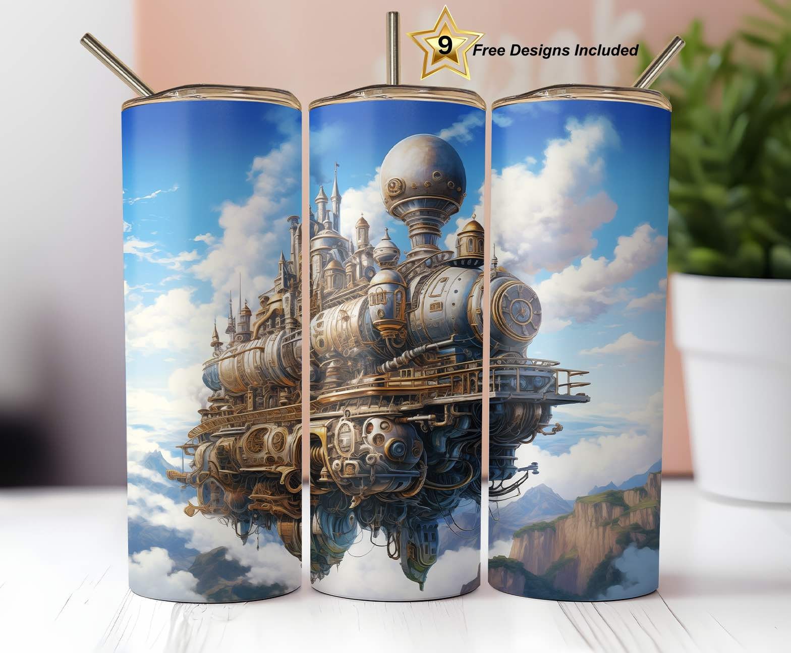 Flying Steam Engine 20 Oz Skinny Tumbler Sublimation Design Digital ...
