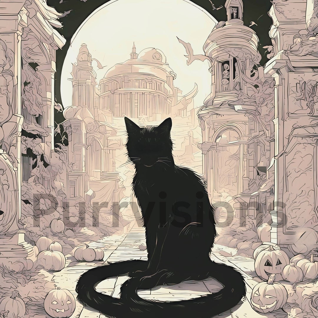 Faceless Long Tailed/ Retro Black Cat/halloween Finds Under - Etsy