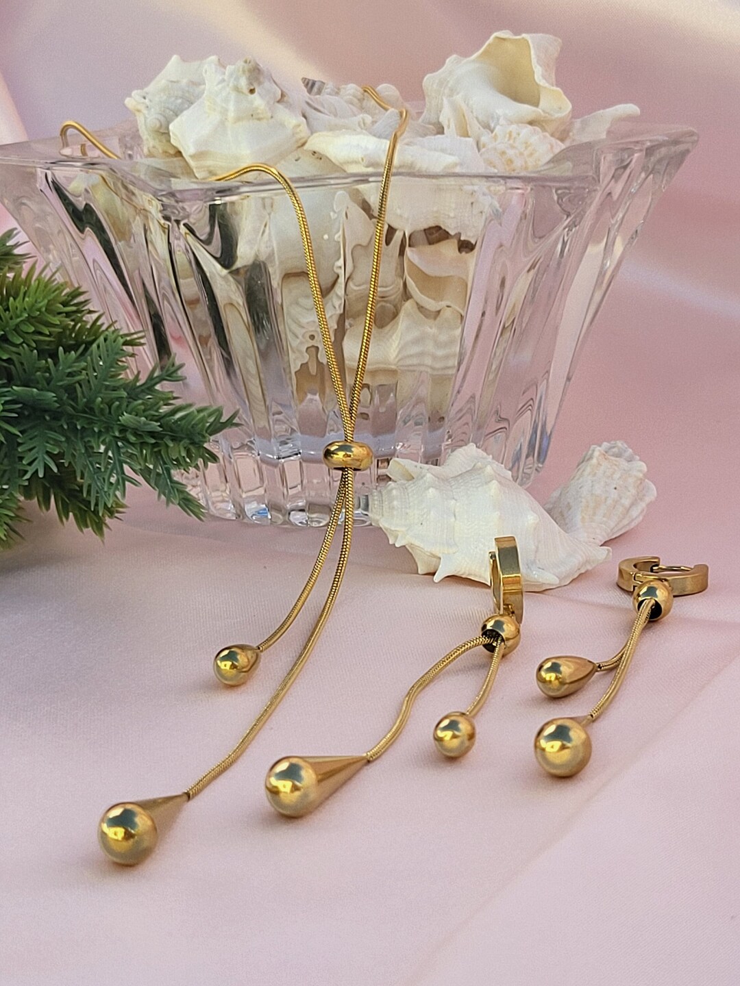 Drop-shaped Chain and Earrings Set, 18k Stainless Steel. Gift for Women ...