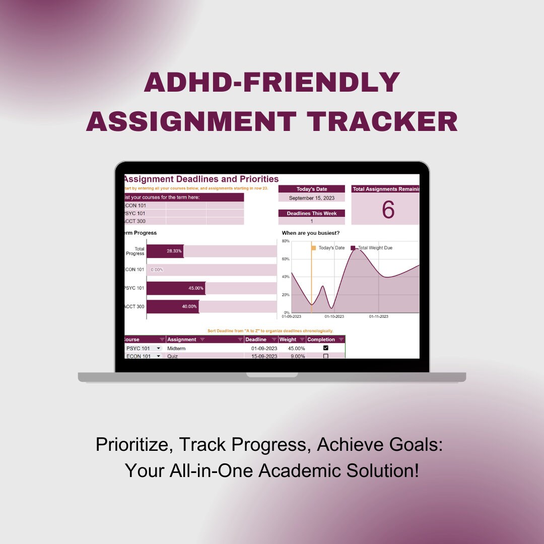 Adhd-friendly Assignment Tracking Spreadsheet | Manage Priorities ...