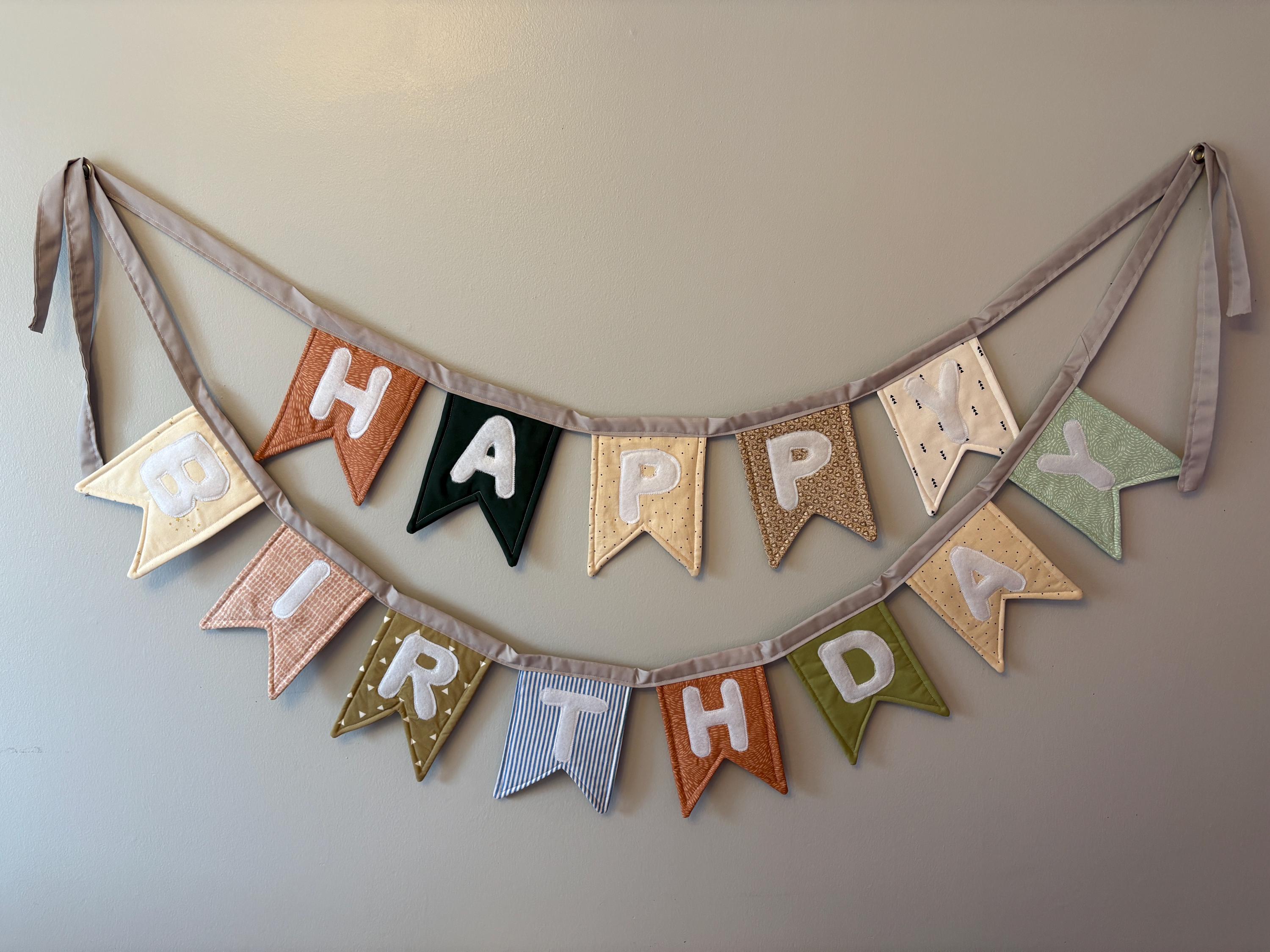Handmade Custom Quilted Fabric Happy Birthday Banner, Happy Birthday ...