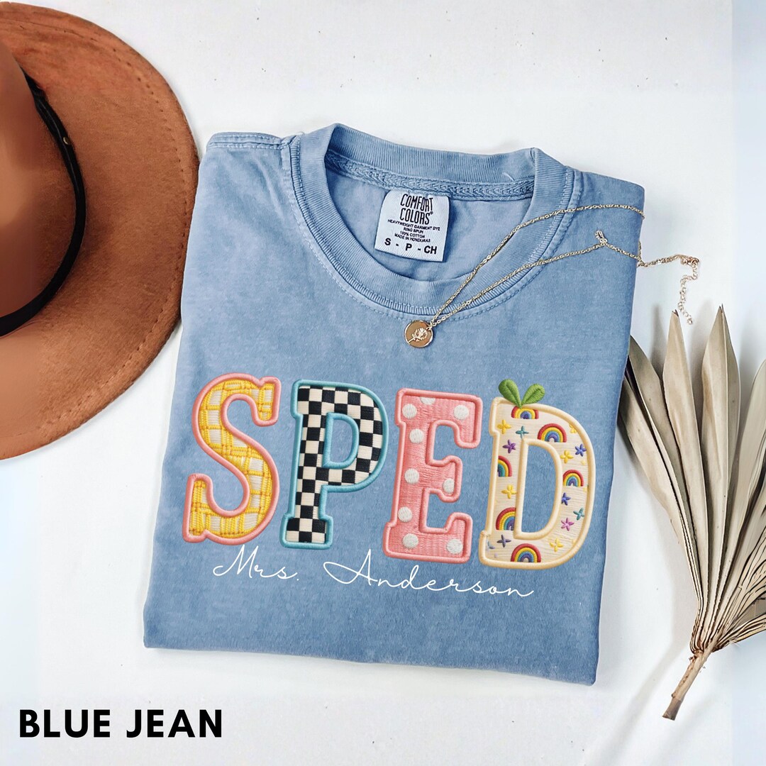 Sped Teacher Tshirts, Last Name Teacher Gifts, Faux Embroidered Teacher ...