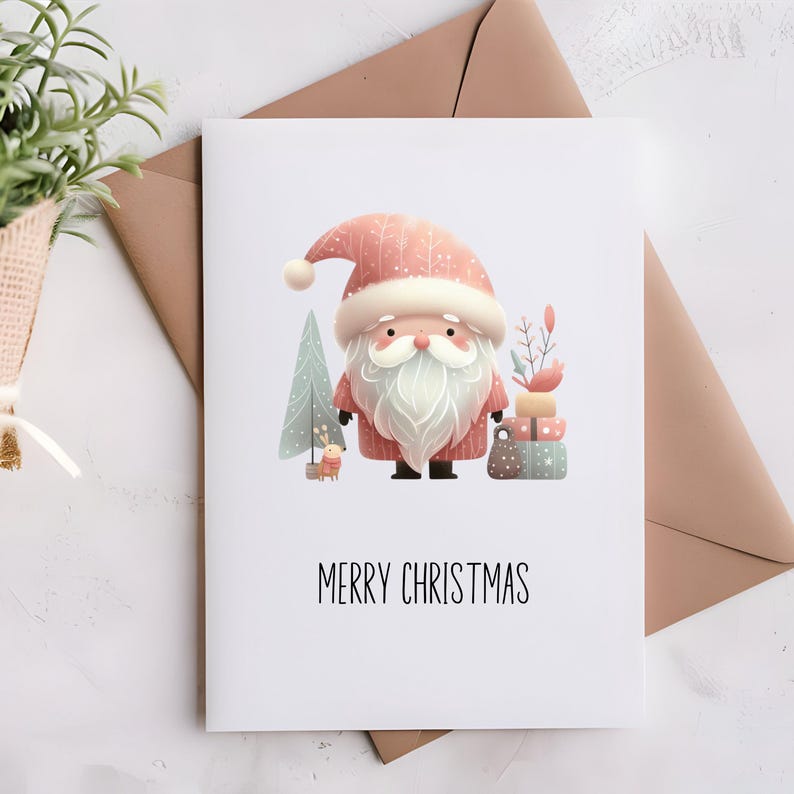 Printable 5x7 Cute Santa Holiday Christmas Card | Instant Digital PDF ...