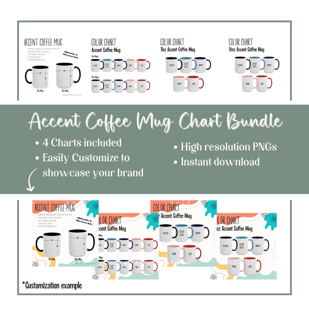 Accent Coffee Mug Chart Bundle Size and Color Charts Showcase the ...