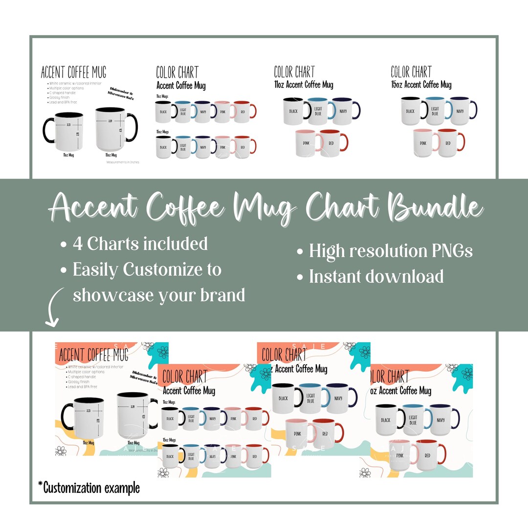 Accent Coffee Mug Chart Bundle | Size and Color Charts | Showcase the ...
