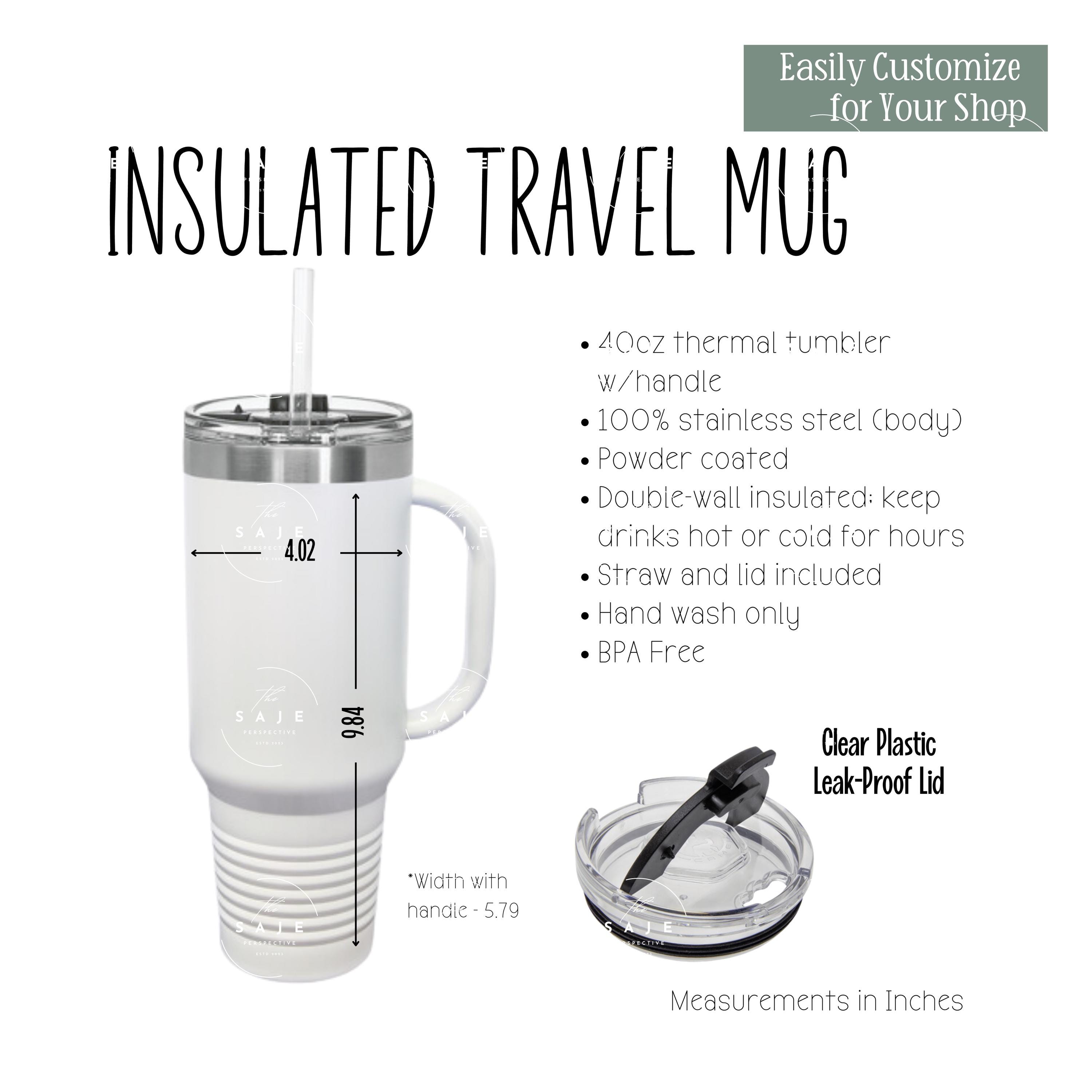40oz Insulated Travel Mug Size and Details Chart | Tumbler Product ...