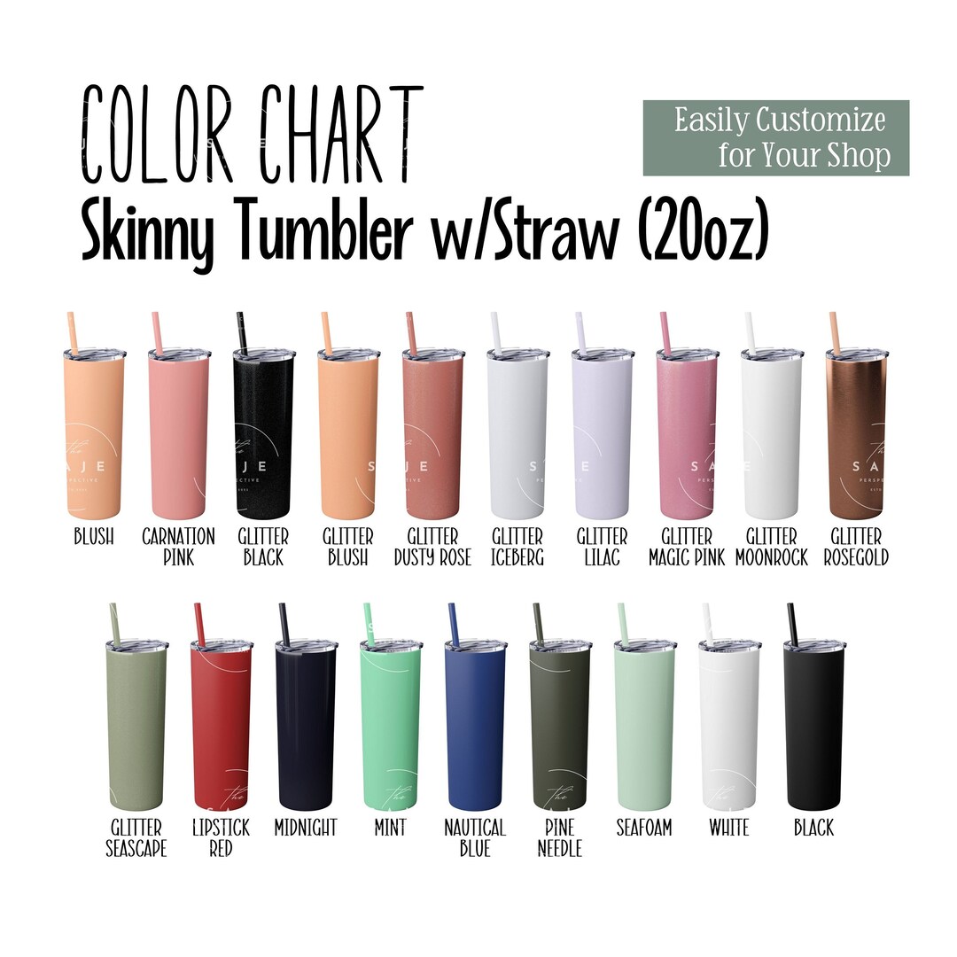 20oz Skinny Tumbler With Straw Color Chart | Showcase the Various ...
