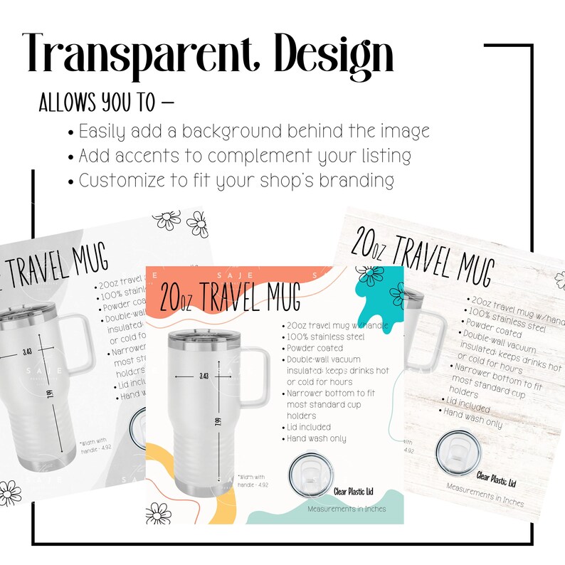 20oz Travel Mug Size and Details Chart | Tumbler Product Description ...