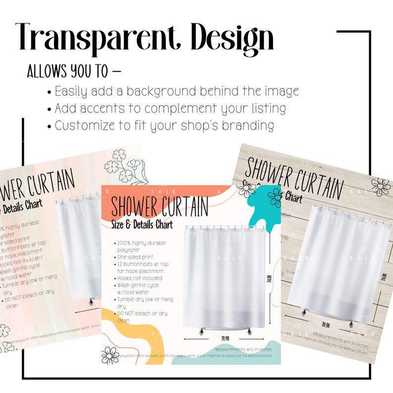 Shower Curtain Size and Details Chart | POD Listing Tool | Product ...