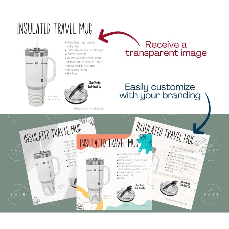 40oz Insulated Travel Mug Size and Details Chart | Tumbler Product ...