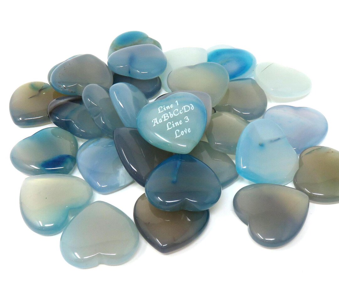 BULK Stones - Engraving on Front Only - LIGHT BLUE Agate Hearts - 25mm ...
