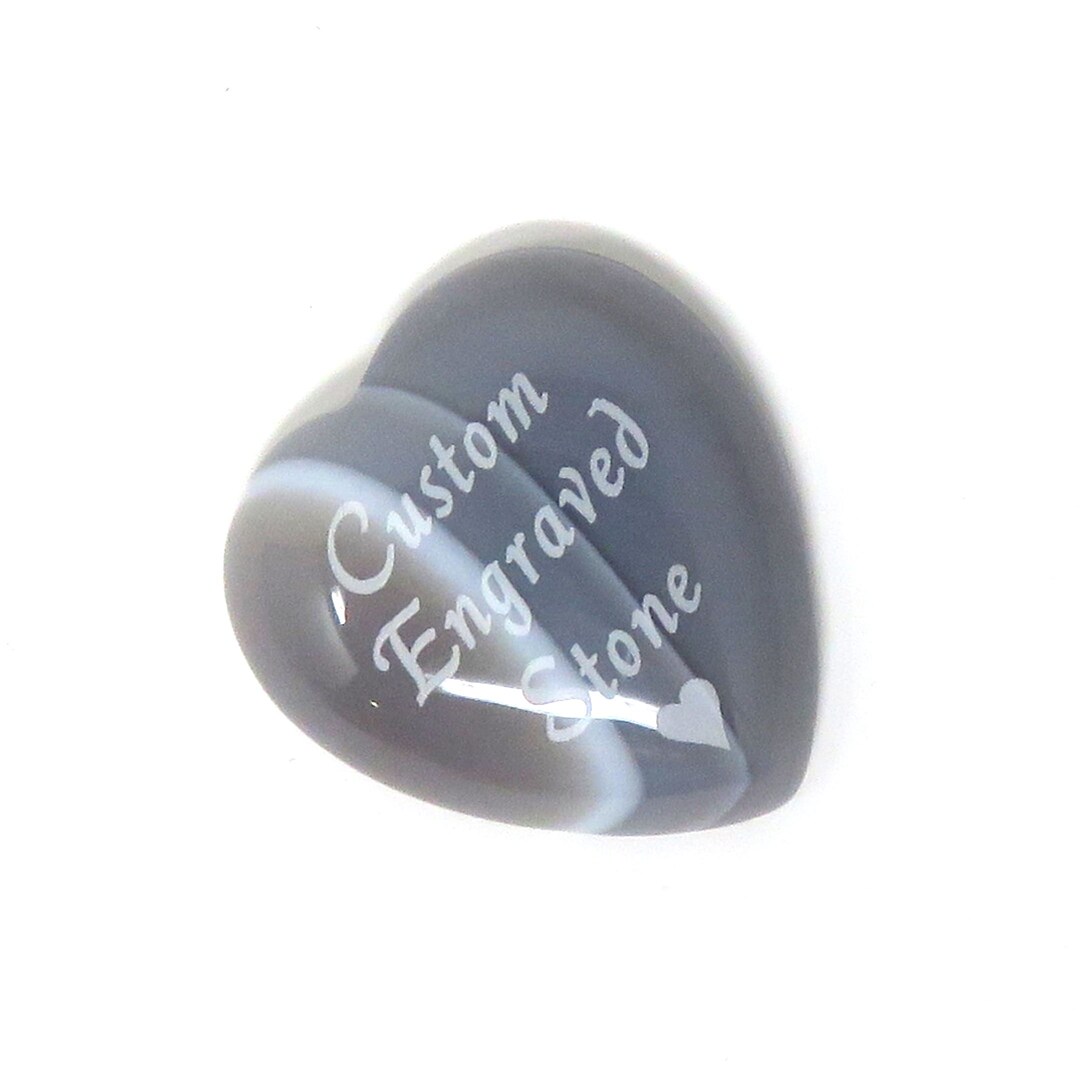 BANDED GRAY Agate Stone Heart - 25mm or .9" Pocket - Valentines - Name ...