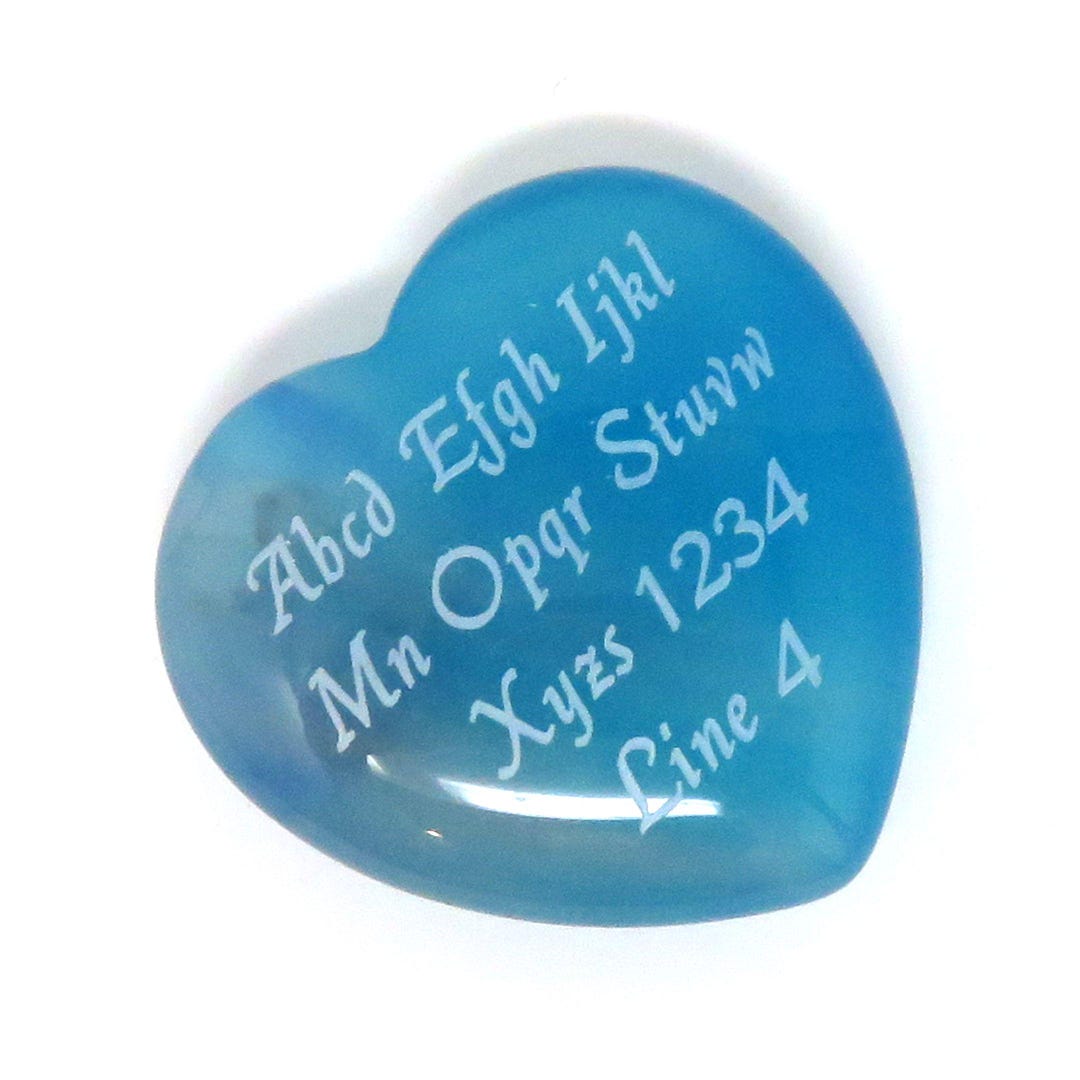 OCEAN BLUE Agate Stone Heart - 35 X 10mm or 1.4" Pocket Gift - Love ...