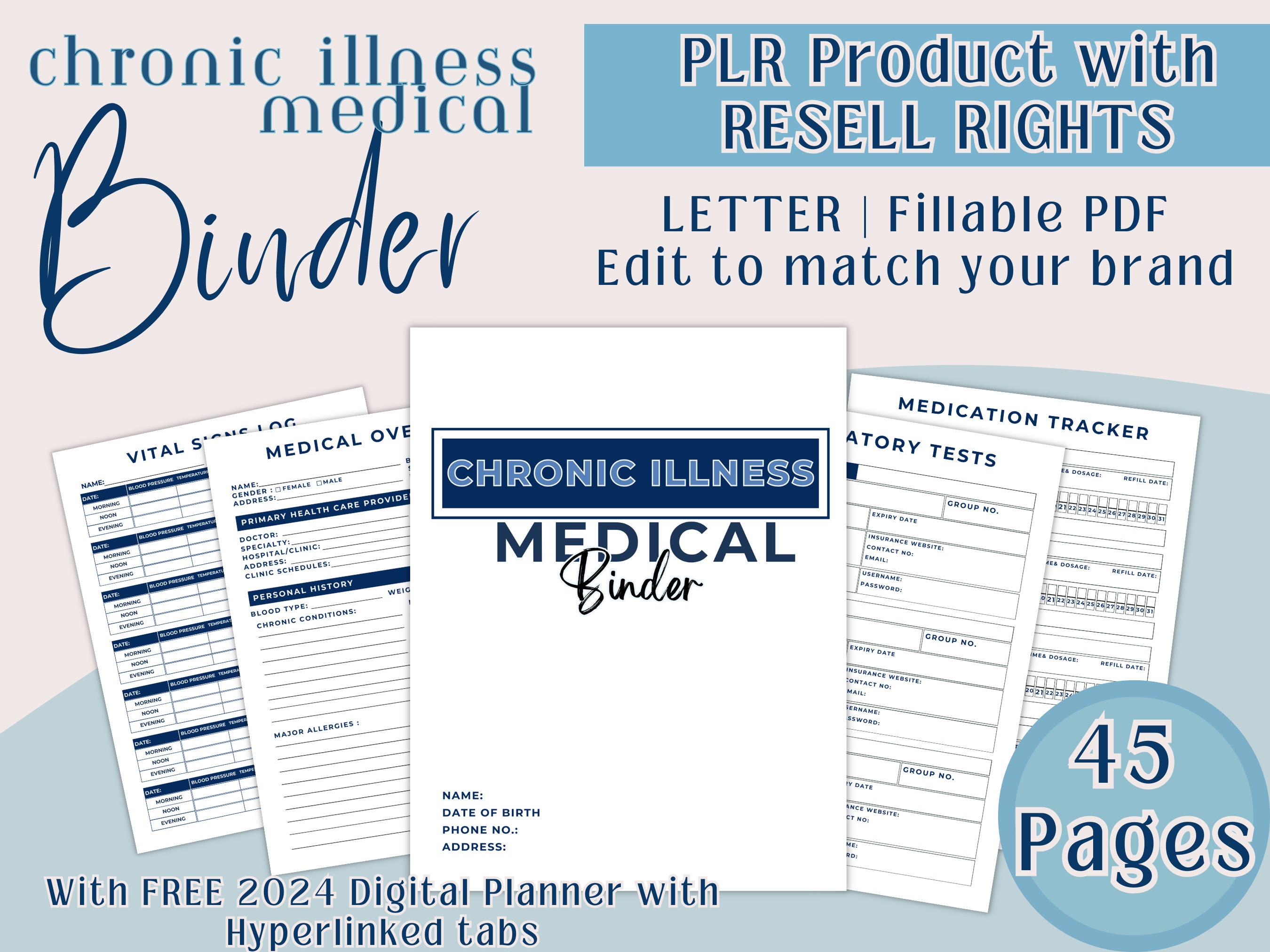 PLR Chronic Illness Medical Binder, Medical Planner, Done for You Plr ...