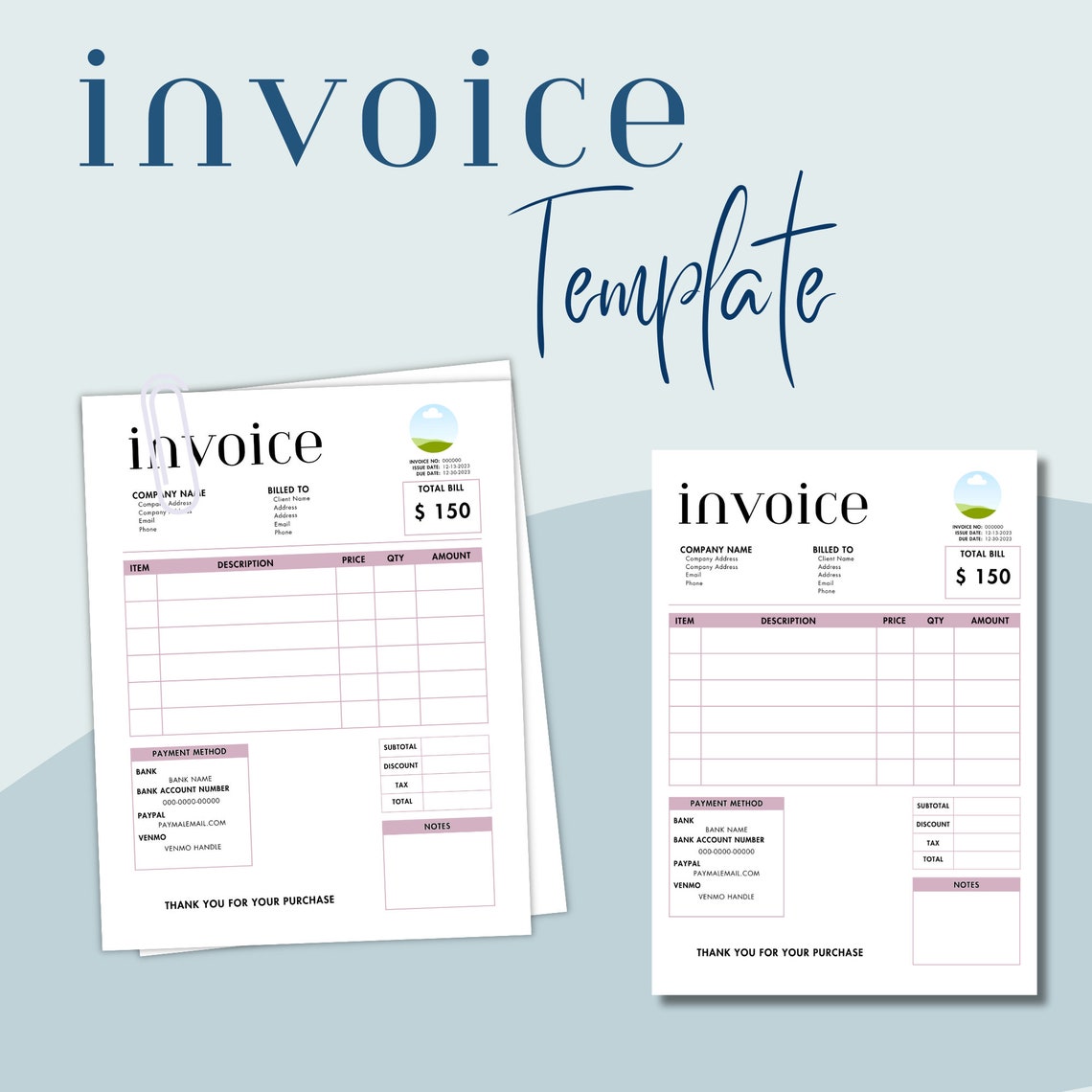 Invoice Template for Small Business, Canva Invoice Template, Editable ...