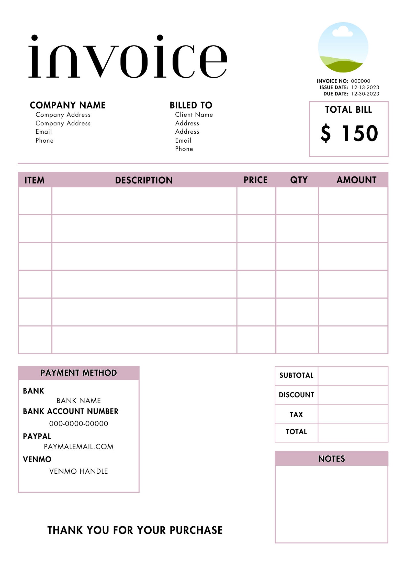 Invoice Template for Small Business, Canva Invoice Template, Editable ...