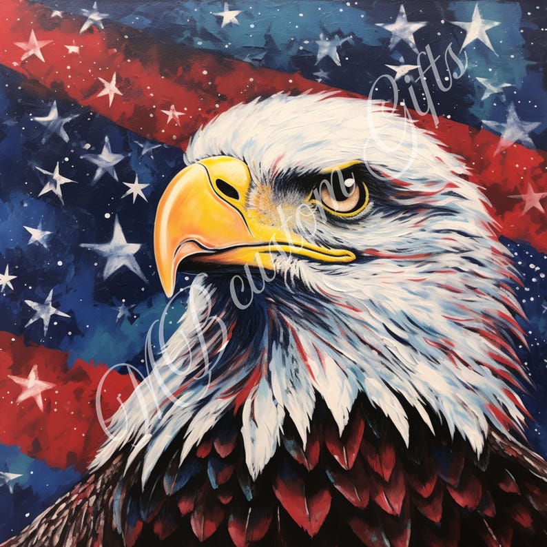 Patriotic Eagle Digital Art | 10x10 PNG American Flag Wall Decor | Bald ...