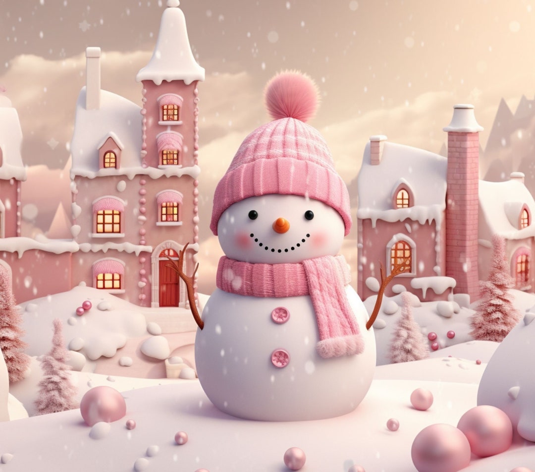 Pink Snowman Digital PNG Festive Holiday Clipart - Etsy