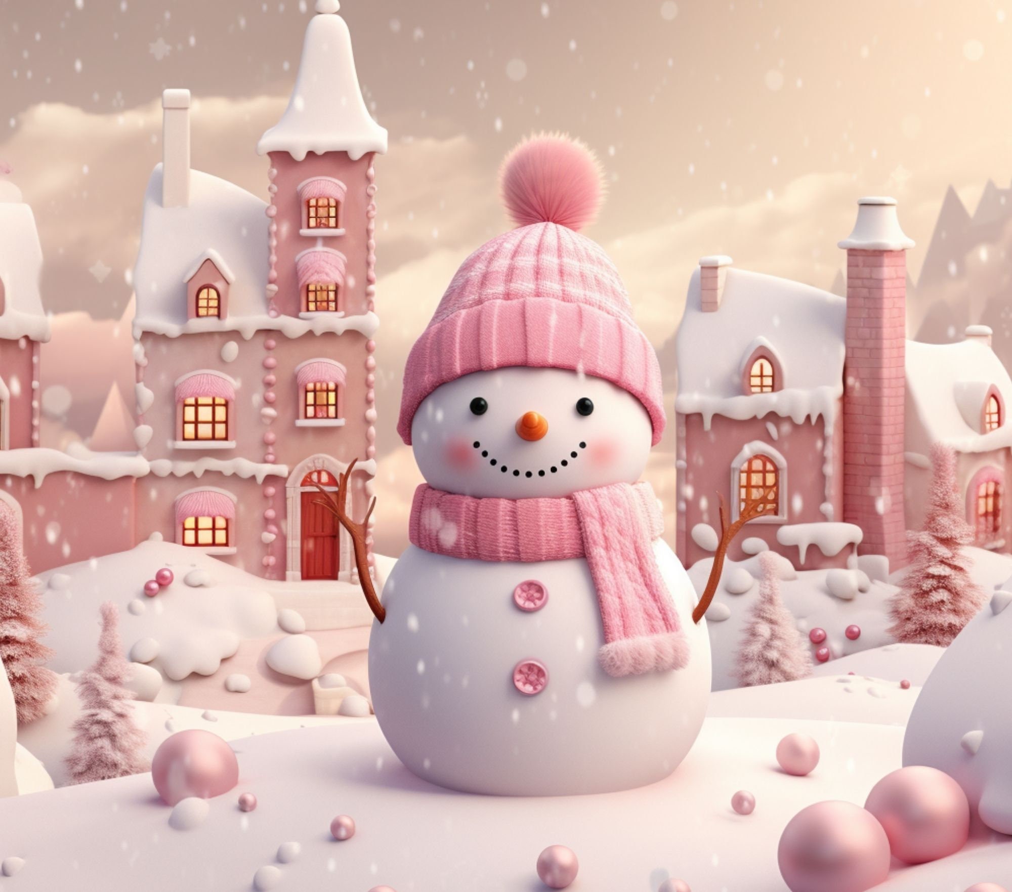 Pink Snowman Digital PNG Festive Holiday Clipart - Etsy