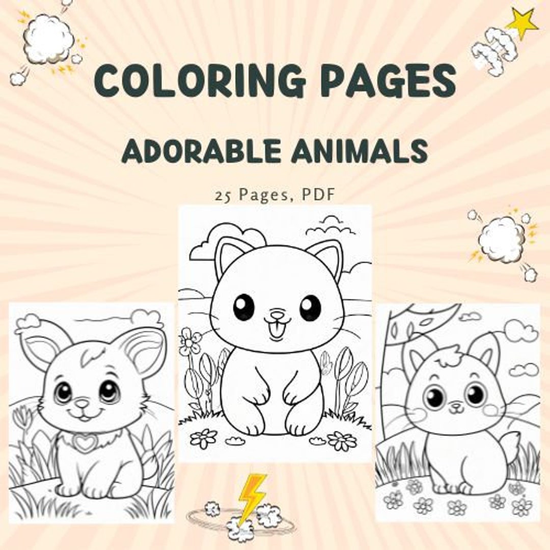 Adorable Animals Coloring Pages Vol.3 25 Pages Cute Coloring Pages for ...
