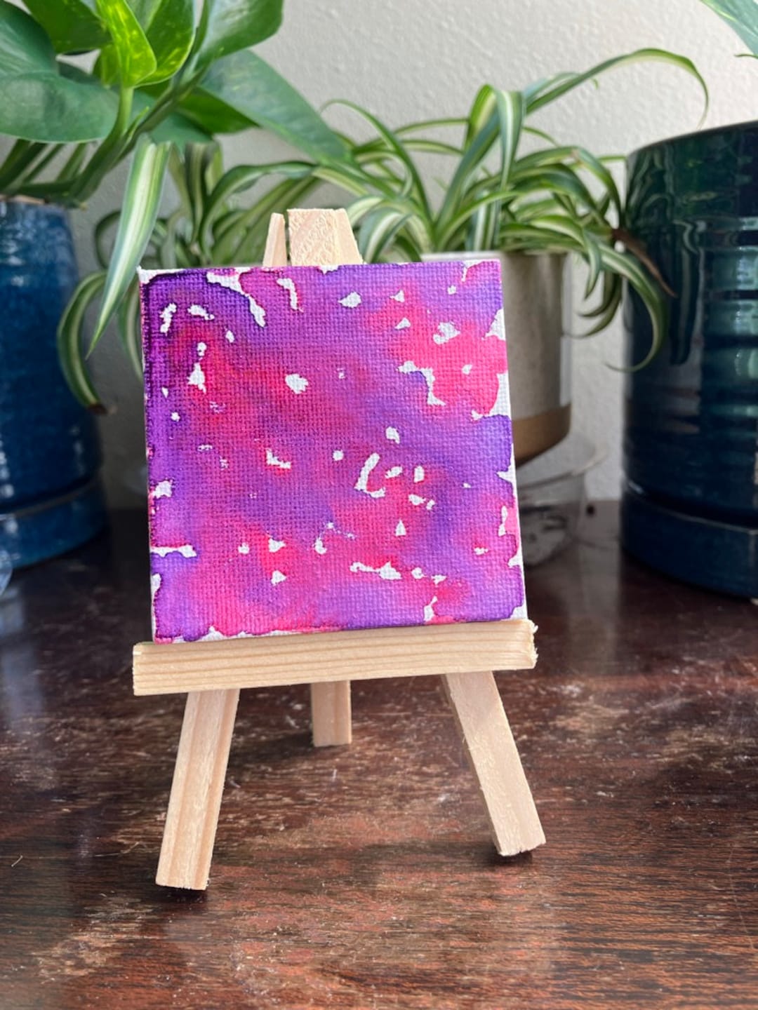 Tiny Painting and Easel, Abstract Art, Miniature Watercolor, Home Decor ...