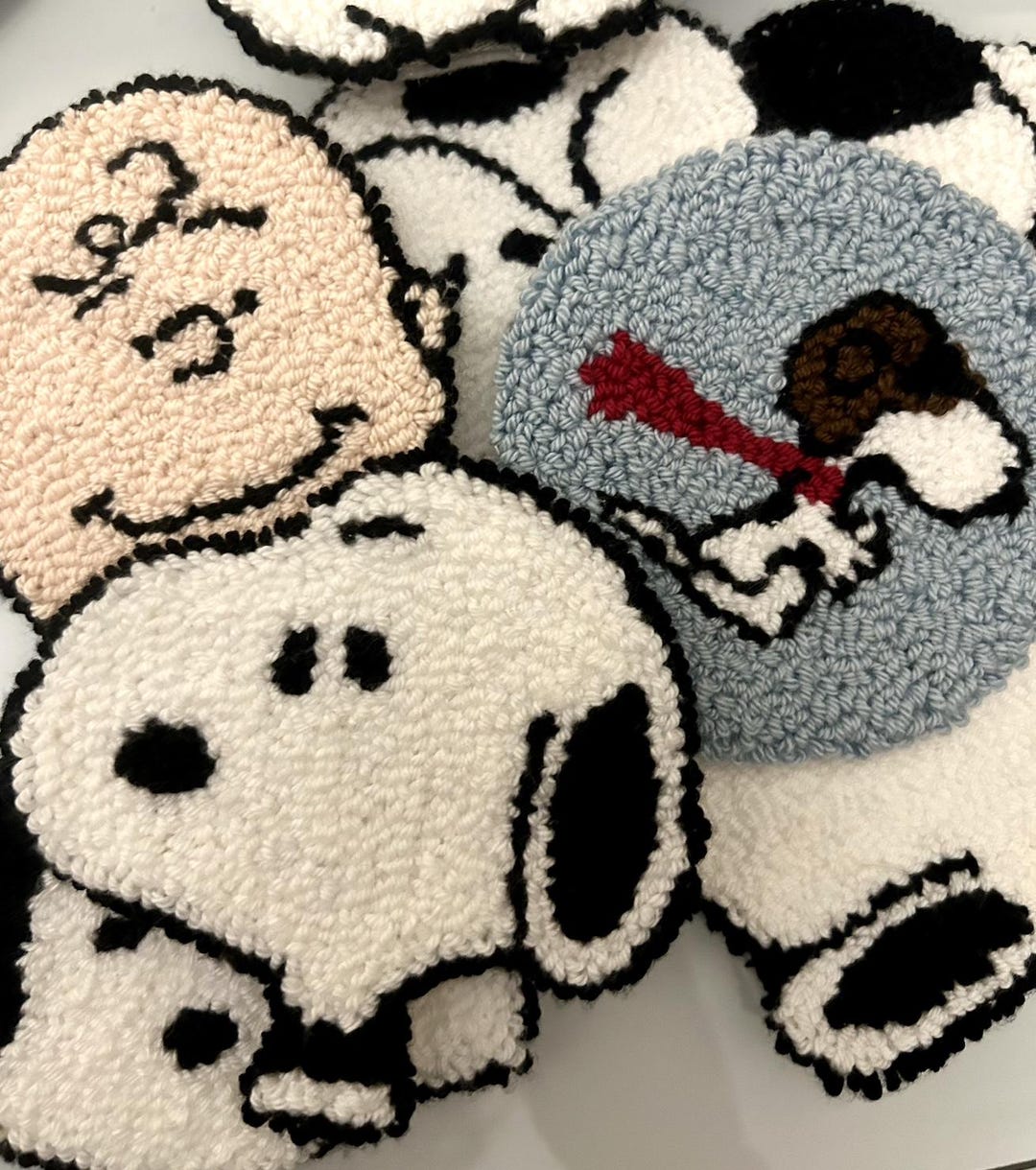 Snoopy Themed Handmade Punch Needle Hand Tufted Mug Rug Coasters ...