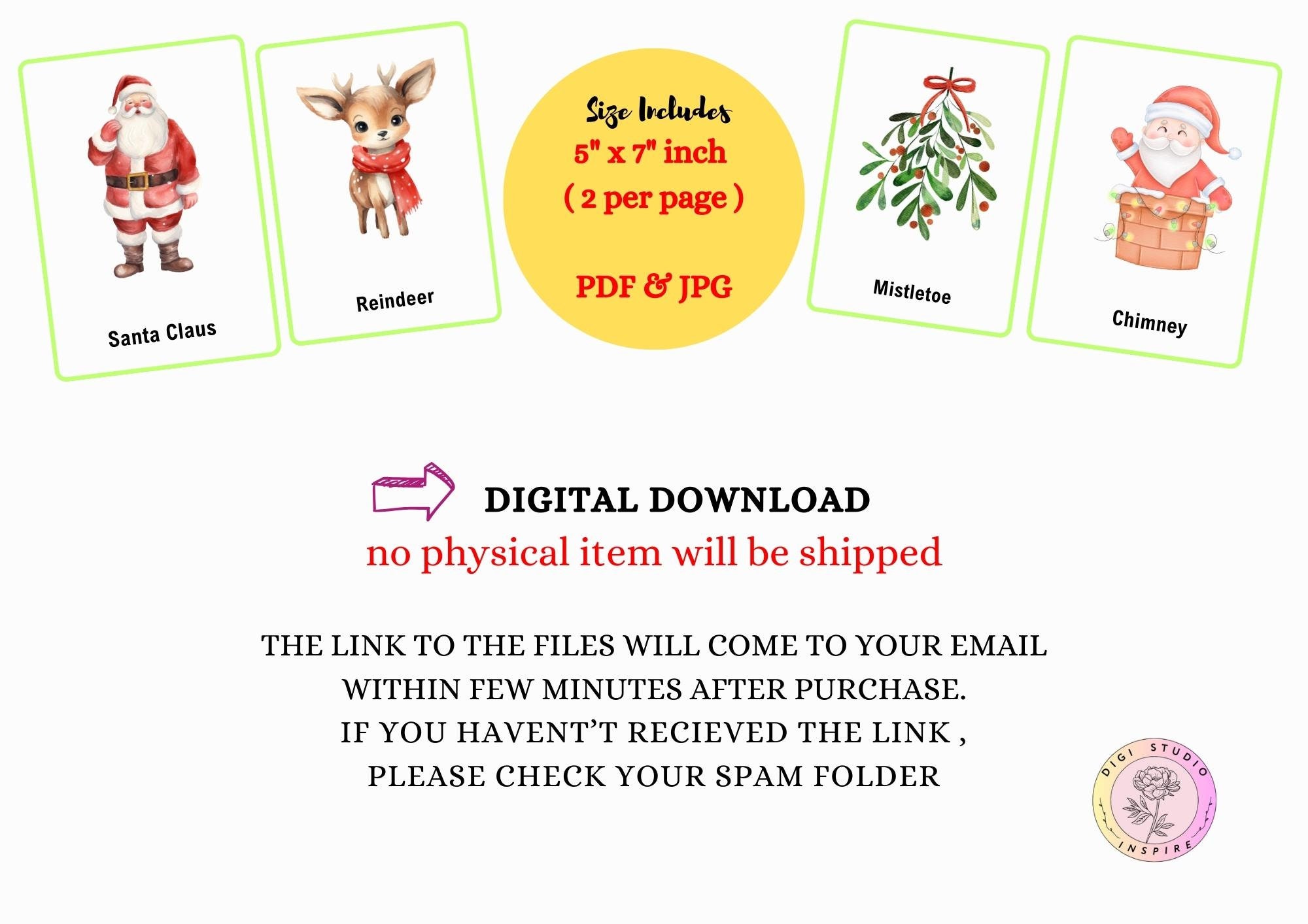 Christmas Flashcards Montessori School Preschool Printable Flashcards ...