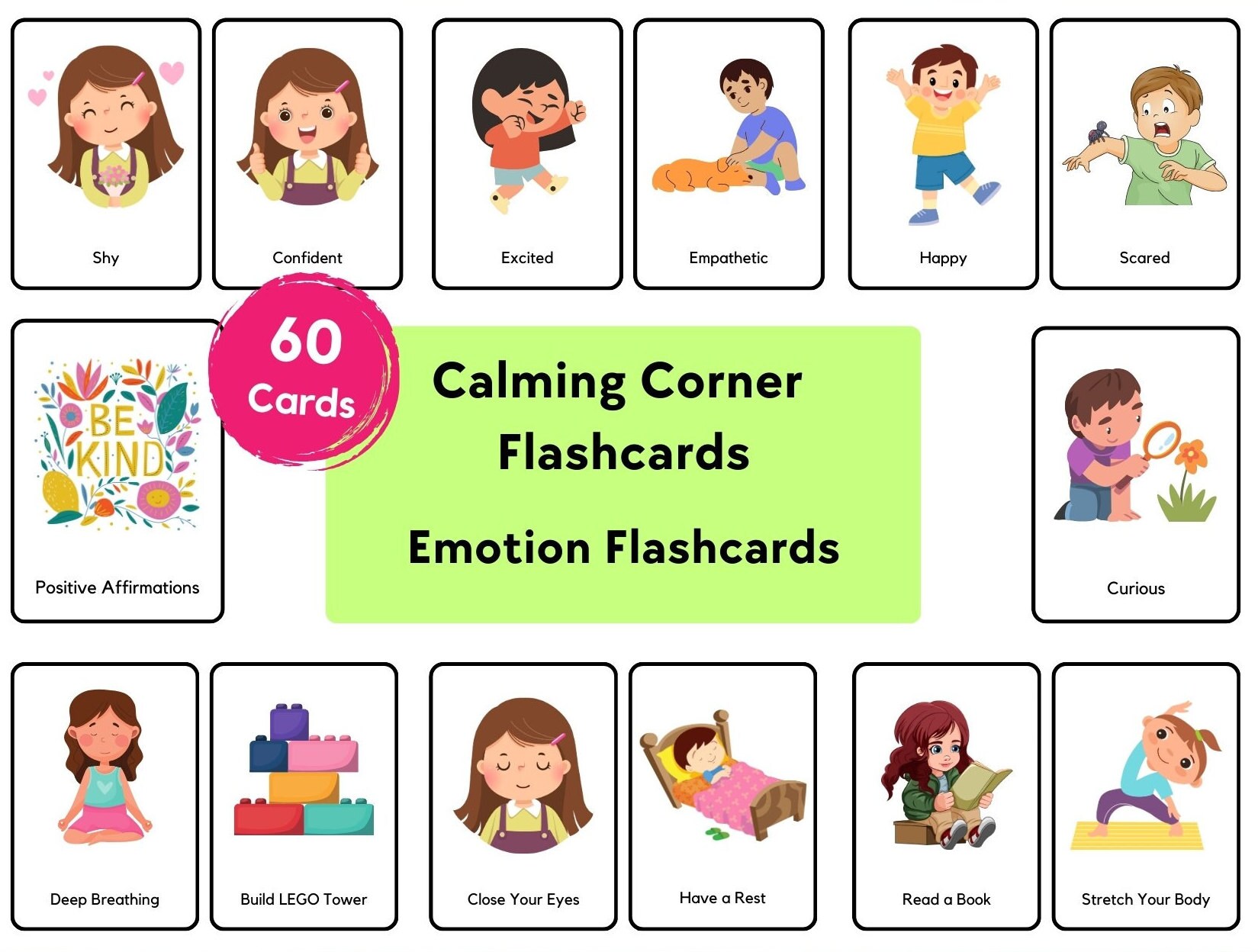 Kids Emotions Flashcards Calming Corner Flashcards Large Montessori ...