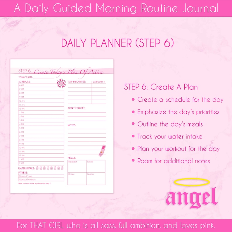 Printable Guided Journal - THAT GIRL Morning Routine in Y2K Pink ...