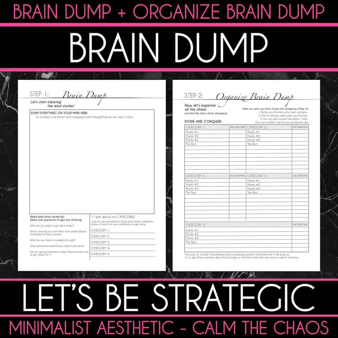 Printable Strategic 2-step Brain Dump + Organize Brain Dump (minimalist ...