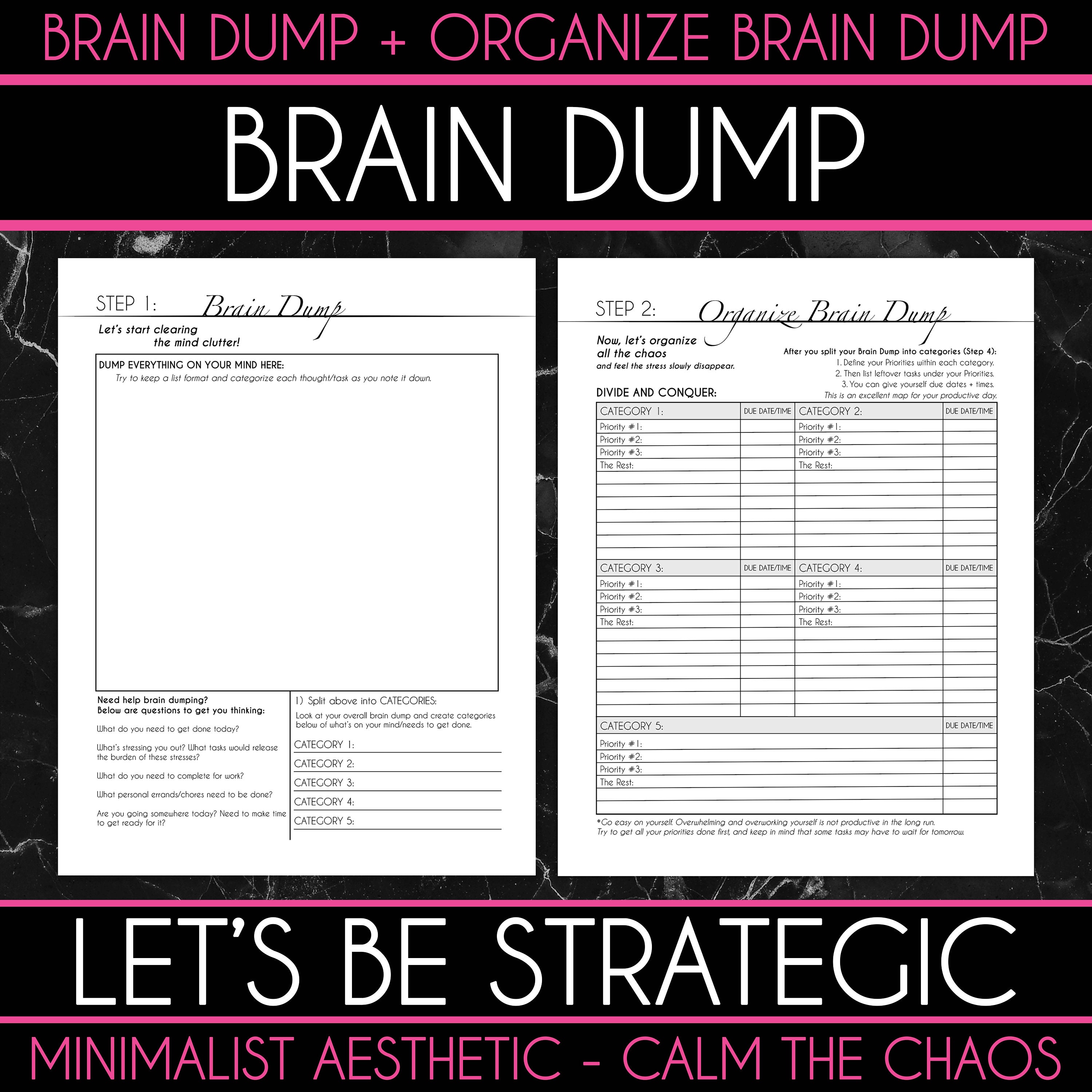 Printable Strategic 2-step Brain Dump + Organize Brain Dump (minimalist ...