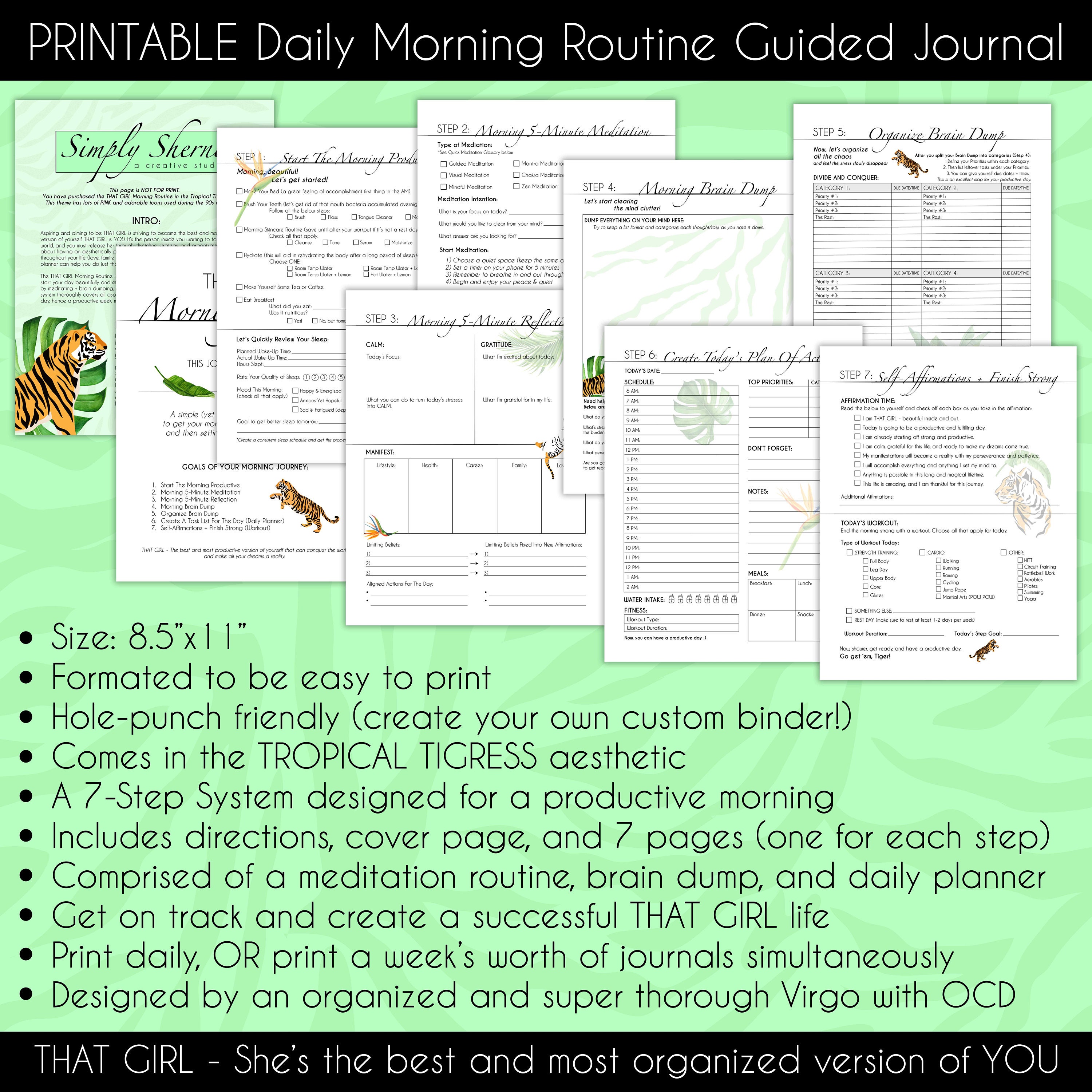 Printable Guided Journal THAT GIRL Morning Routine in - Etsy