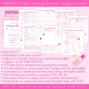Printable Guided Journal - THAT GIRL Morning Routine in Y2K Pink ...