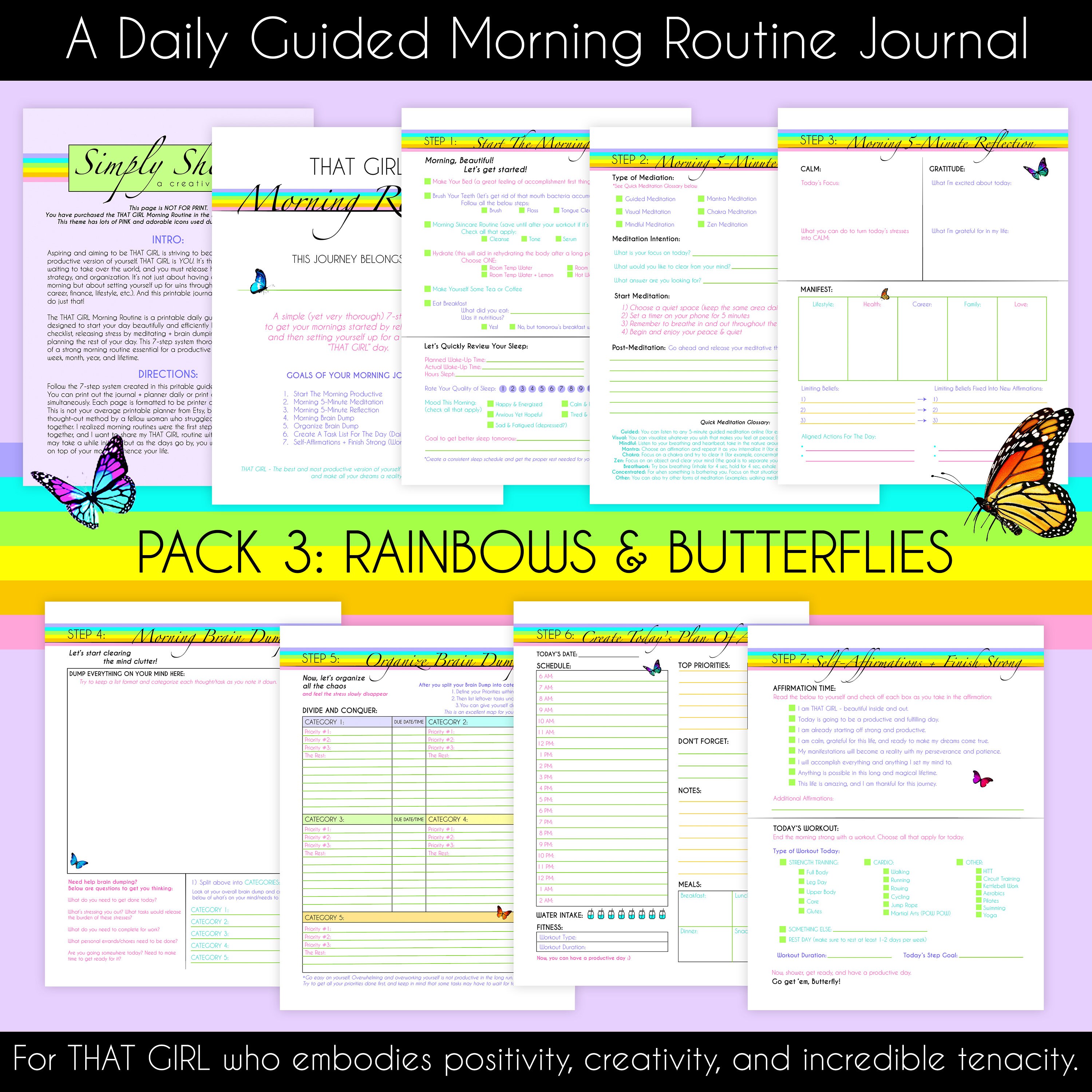 Printable Guided Journal - THAT GIRL Morning Routine (4-PACK) - Etsy