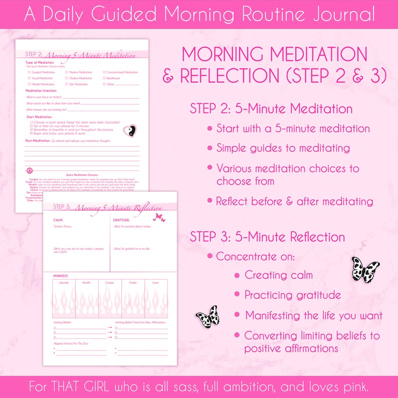Printable Guided Journal - THAT GIRL Morning Routine in Y2K Pink ...