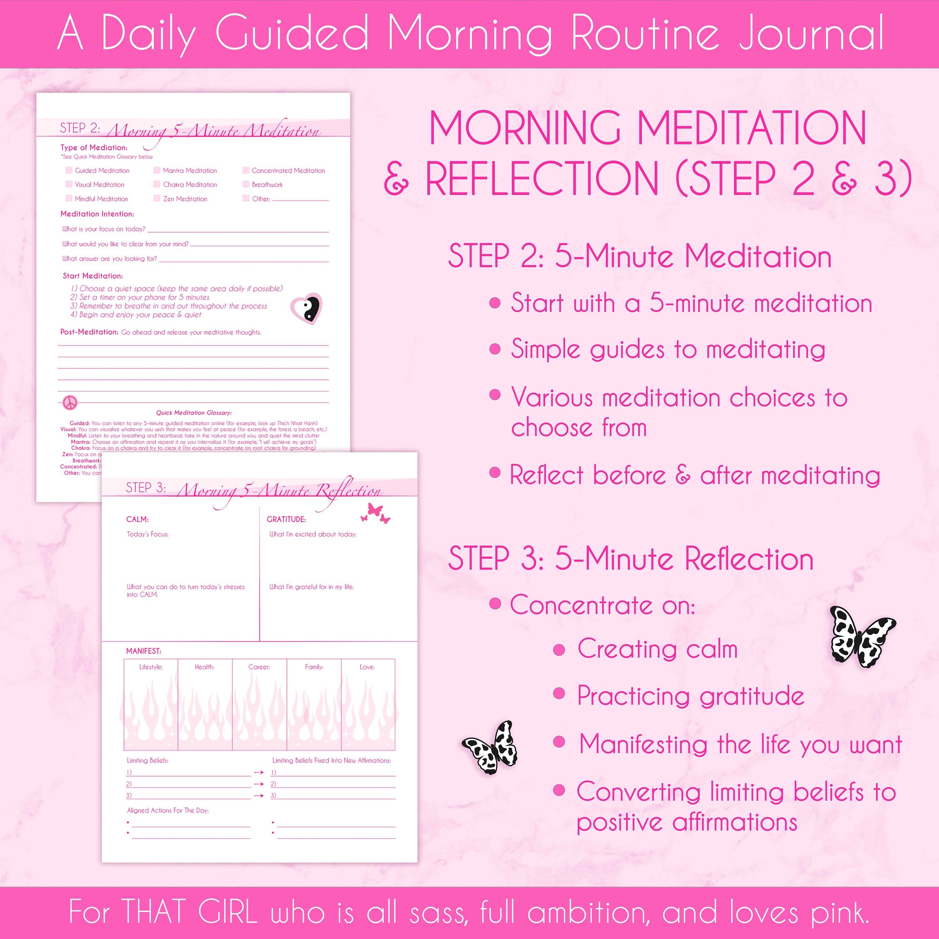 Printable Guided Journal - THAT GIRL Morning Routine in Y2K Pink ...