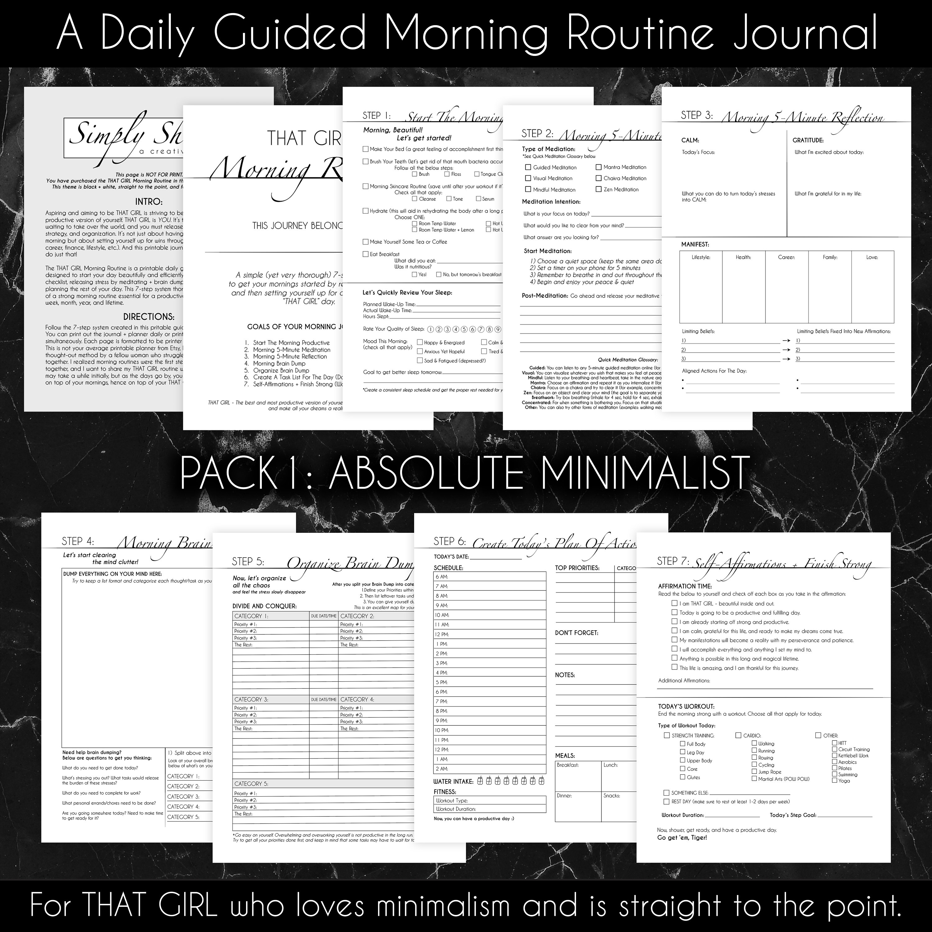 Printable Guided Journal - THAT GIRL Morning Routine (4-PACK) - Etsy