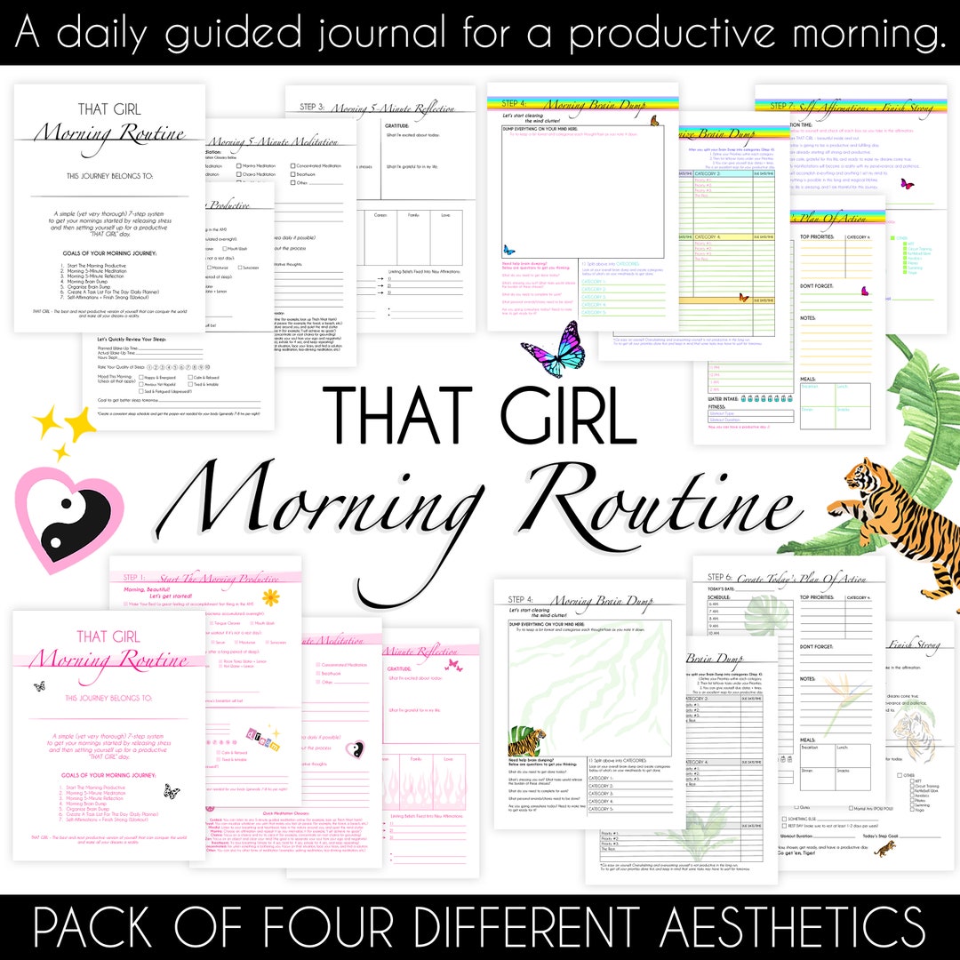 Printable Guided Journal - THAT GIRL Morning Routine (4-PACK) - Etsy