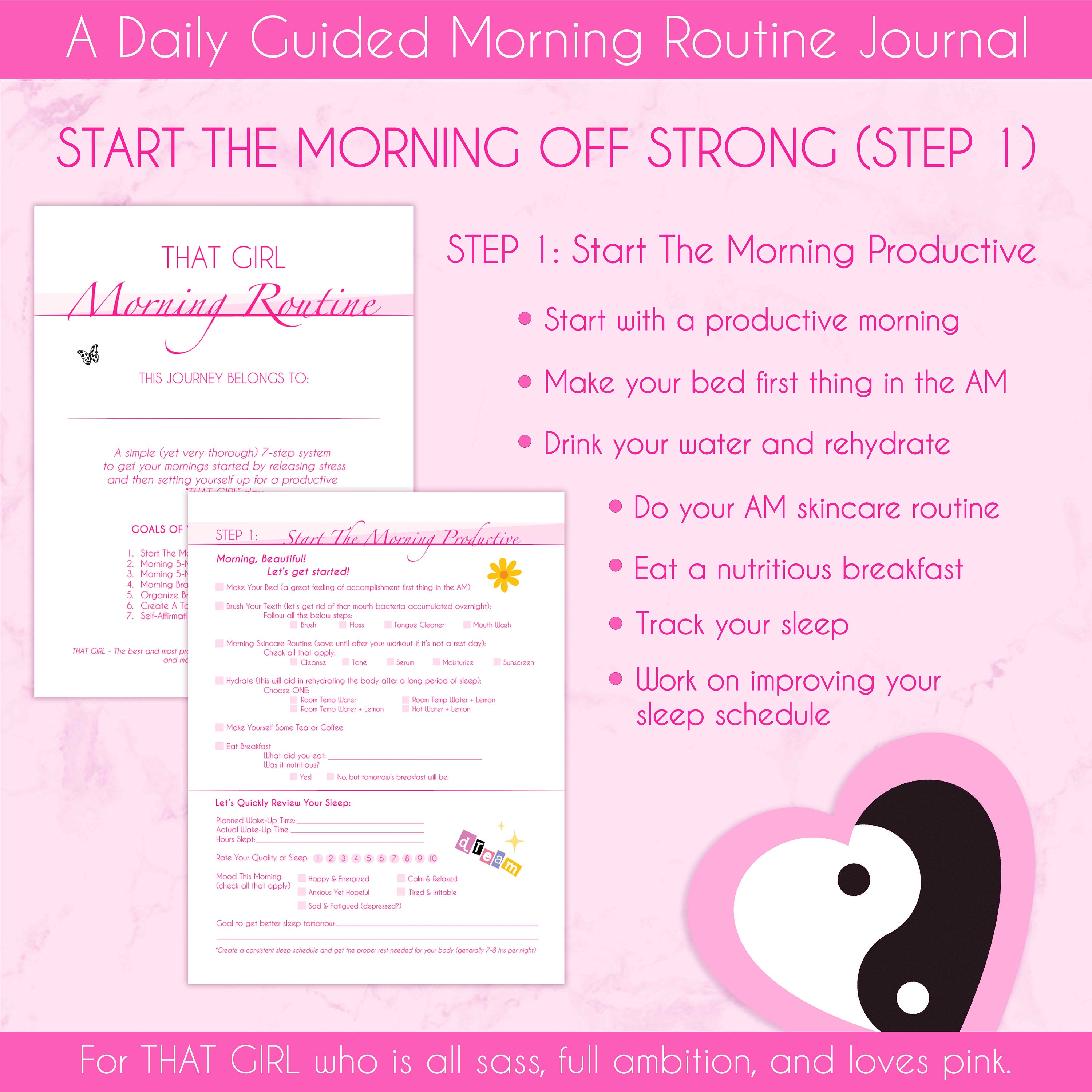 Printable Guided Journal - THAT GIRL Morning Routine in Y2K Pink ...