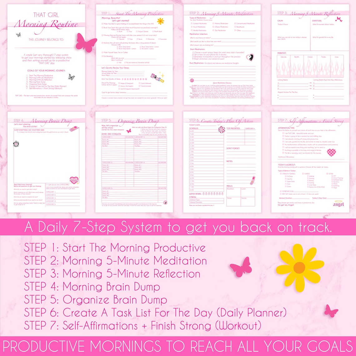 Printable Guided Journal - THAT GIRL Morning Routine in Y2K Pink ...