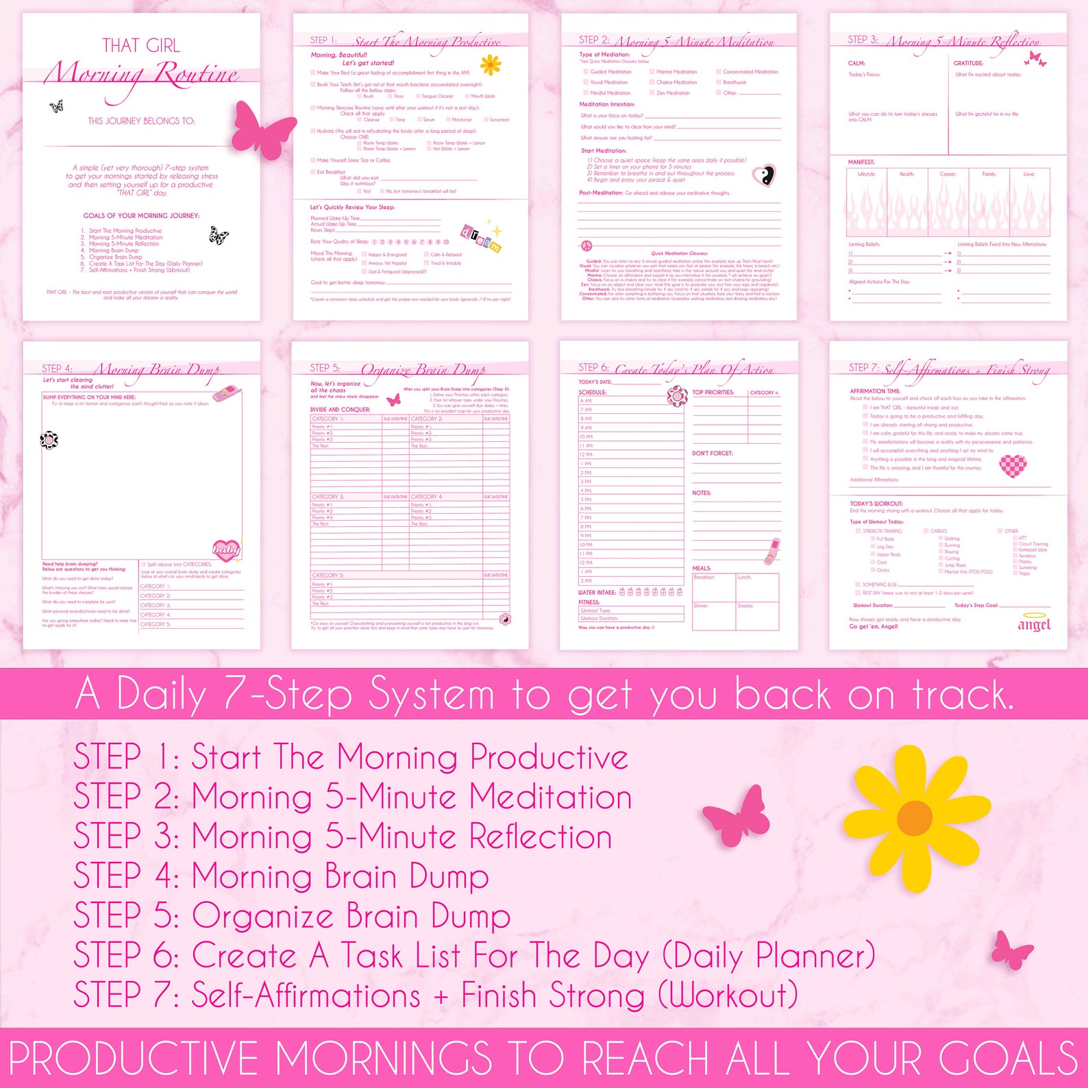 Printable Guided Journal - THAT GIRL Morning Routine in Y2K Pink ...