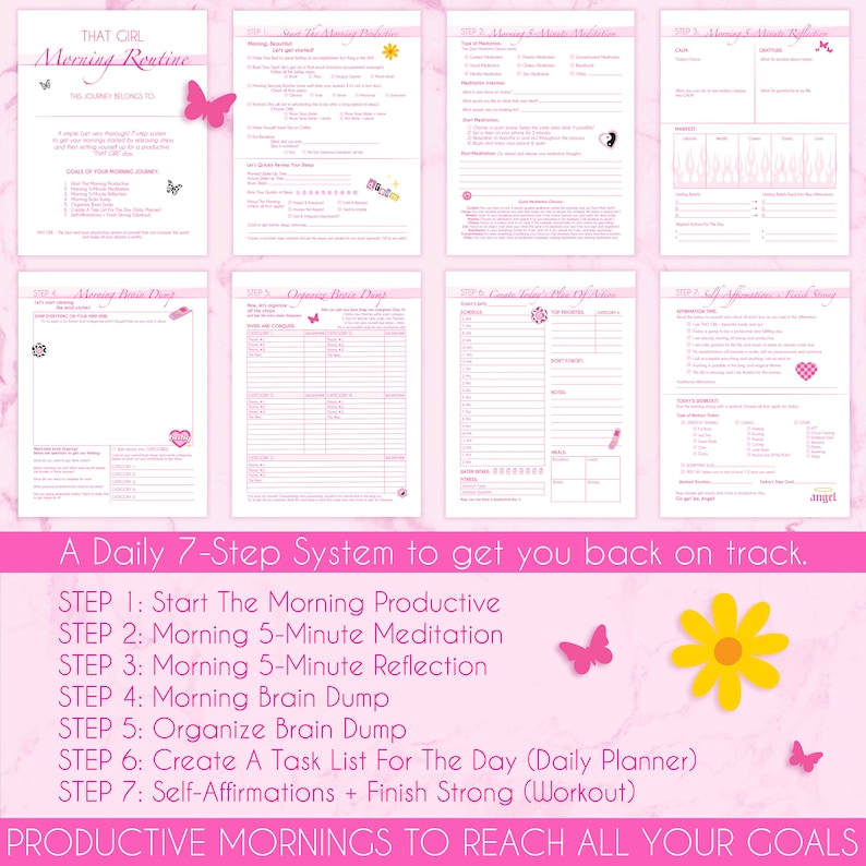 Printable Guided Journal - THAT GIRL Morning Routine in Y2K Pink ...