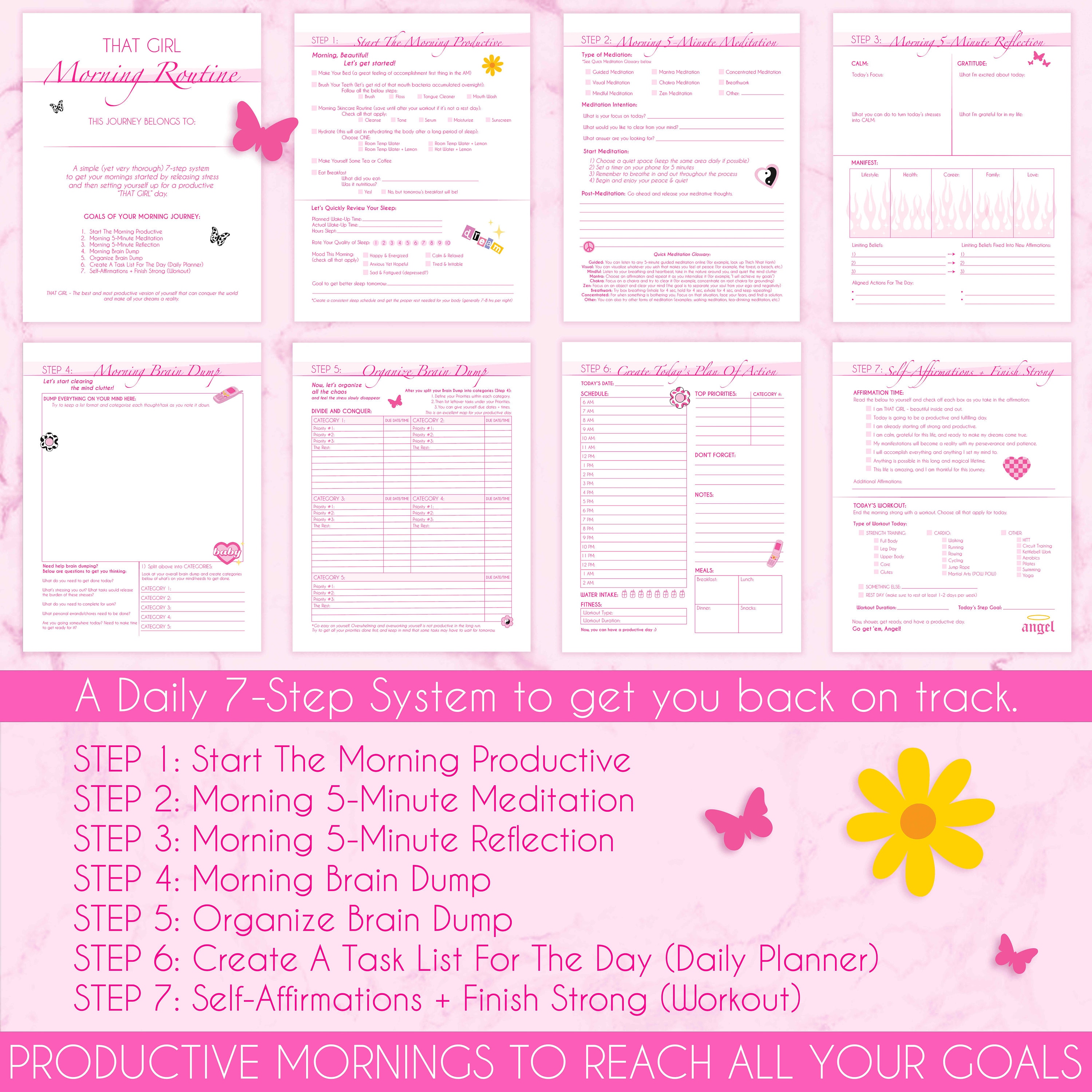 Printable Guided Journal - THAT GIRL Morning Routine in Y2K Pink ...