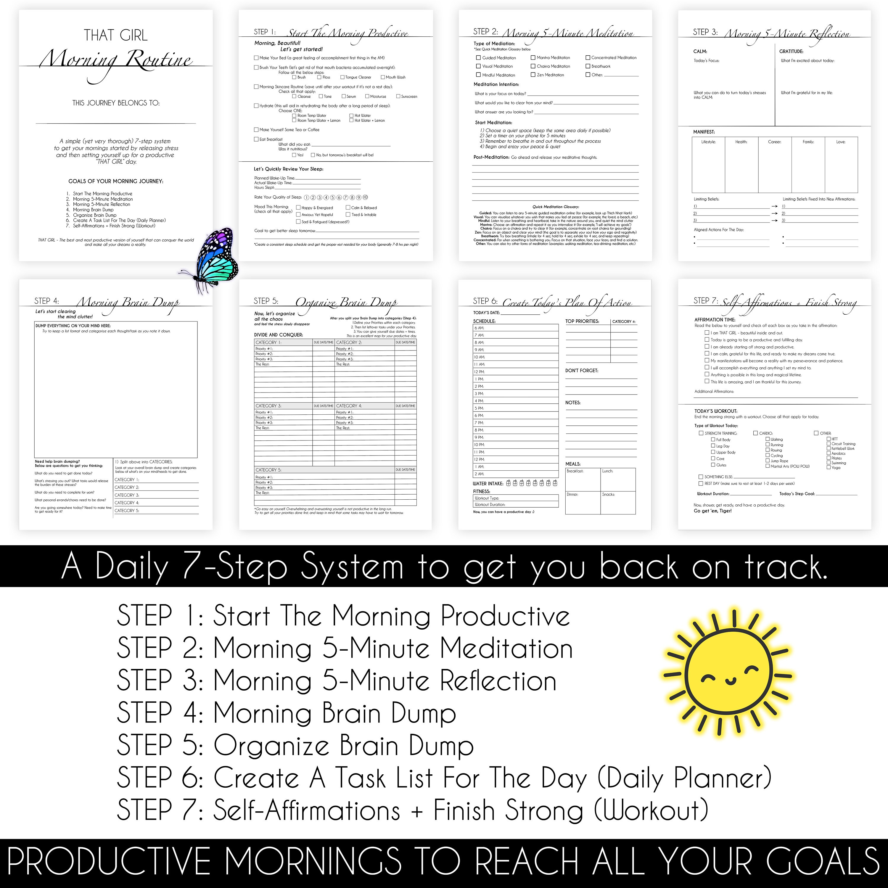 Printable Guided Journal - THAT GIRL Morning Routine (4-PACK) - Etsy