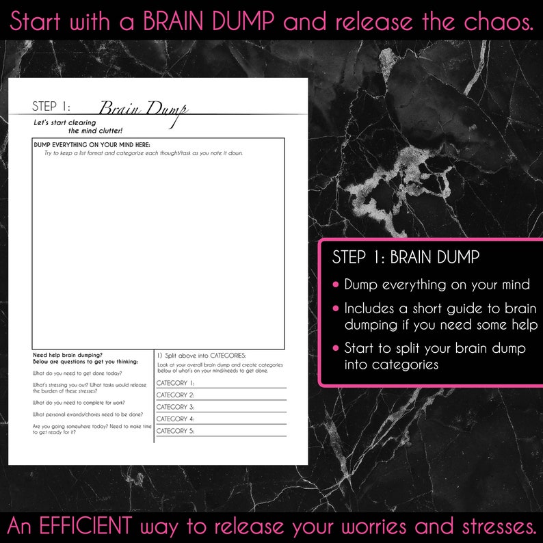 Printable Strategic 2-step Brain Dump + Organize Brain Dump (minimalist ...