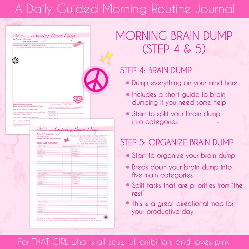 Printable Guided Journal - THAT GIRL Morning Routine in Y2K Pink ...