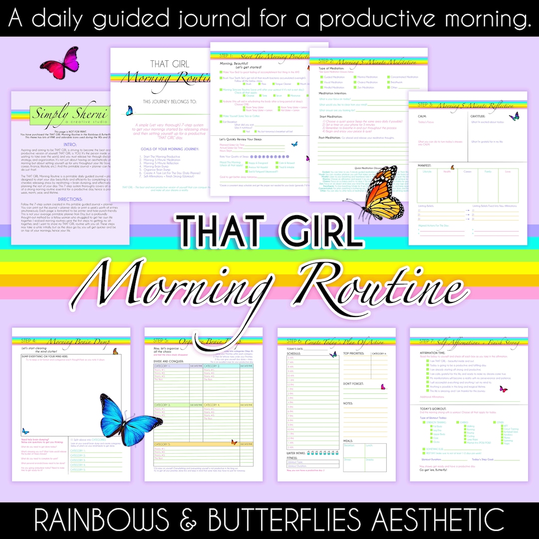 Printable Guided Journal - THAT GIRL Morning Routine in Rainbows ...
