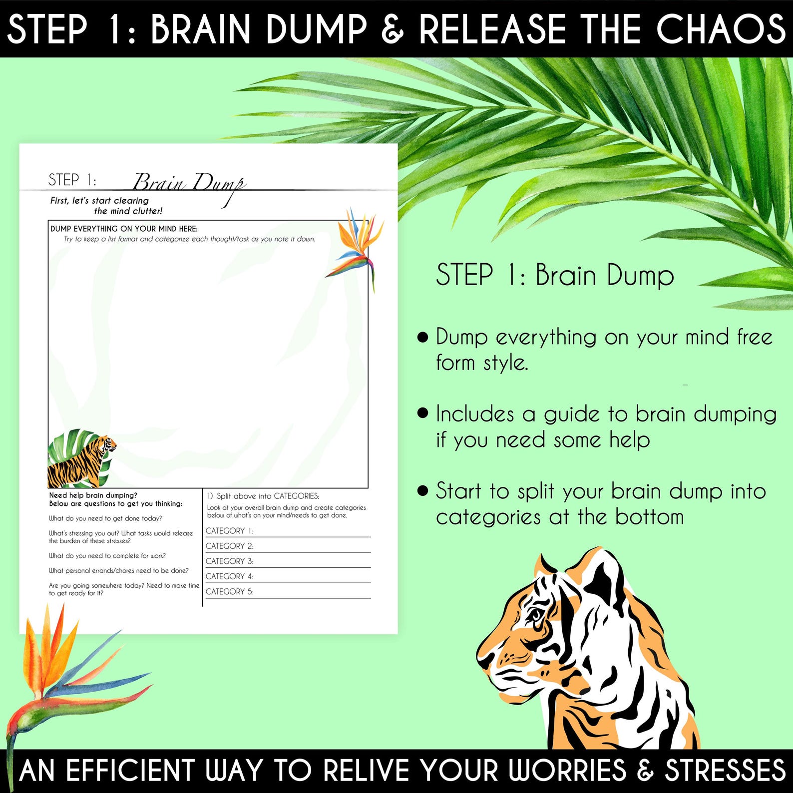 Printable Strategic 2-step Simple Brain Dump in Tropical Tiger ...