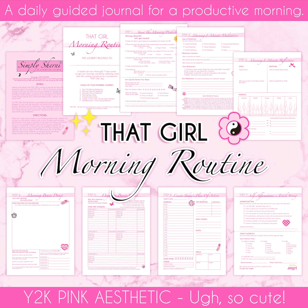 Printable Guided Journal - THAT GIRL Morning Routine in Y2K Pink ...