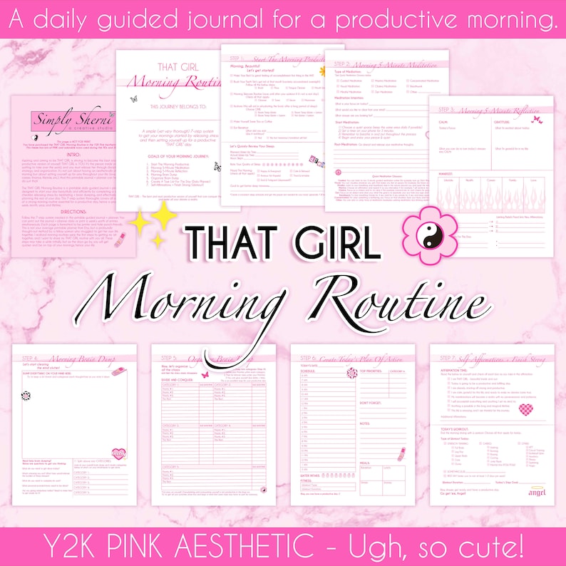 Printable Guided Journal - THAT GIRL Morning Routine in Y2K Pink ...